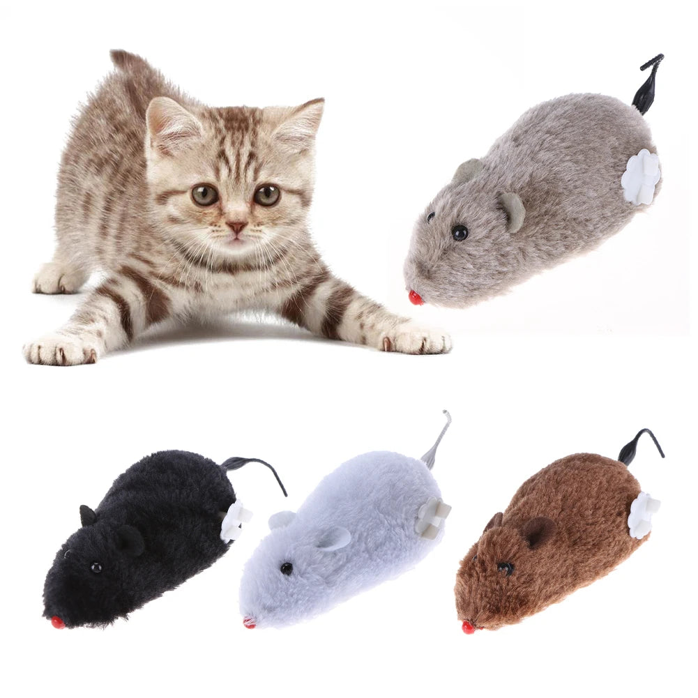 Kitten Clockwork Spring Mouse Plush TPR Cat Mechanical Motion Running ...